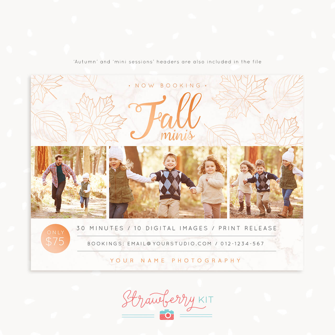 Fall Mini Session Template Marble Rose Gold Strawberry Kit