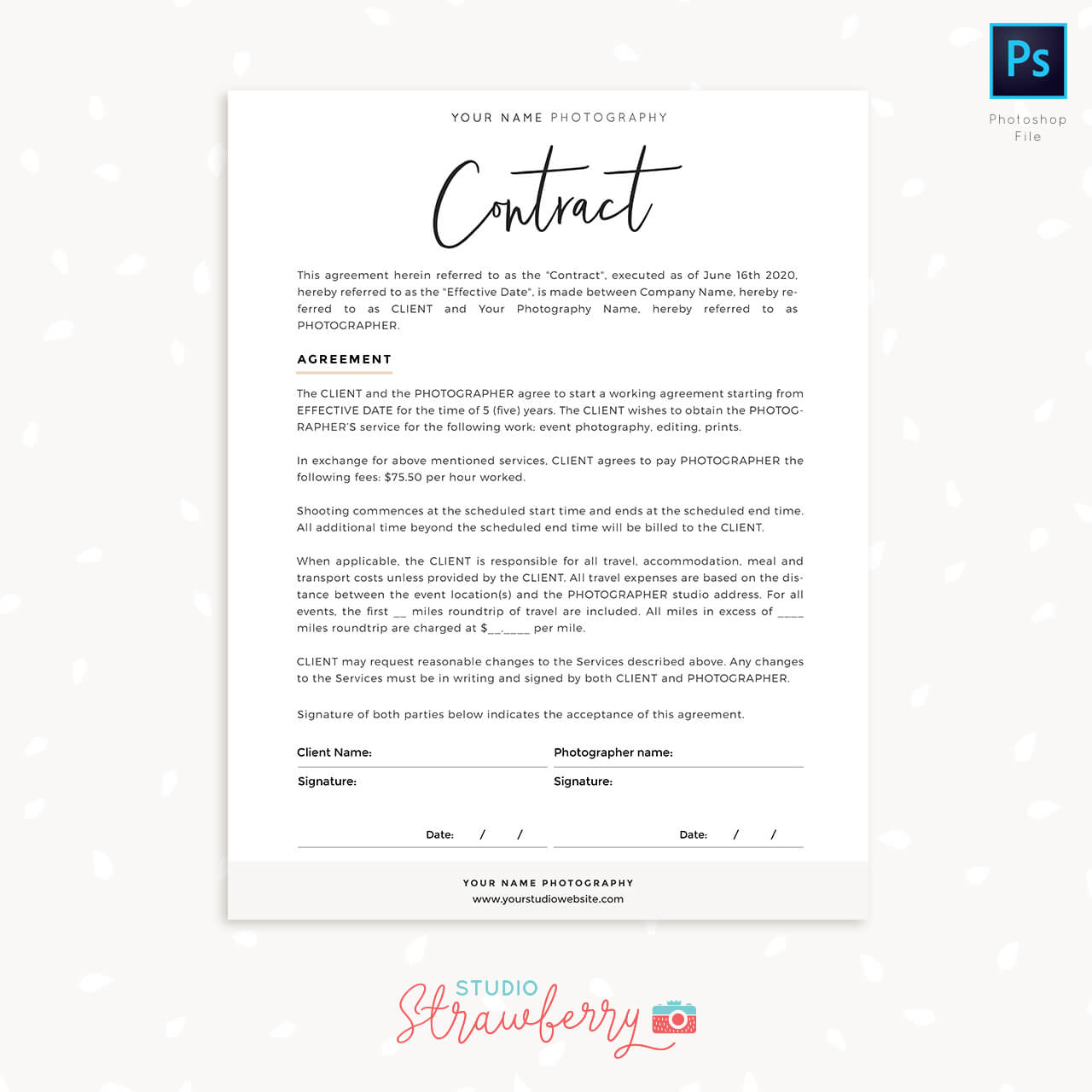 Photographer Contract Template Strawberry Kit