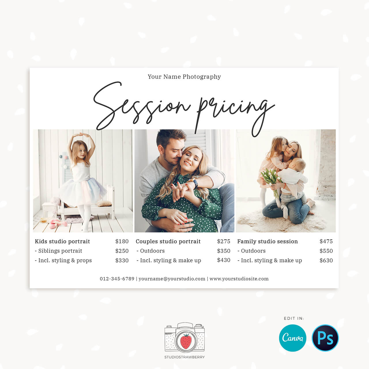  Photography Pricing Guide With Three Session Options Canva 
